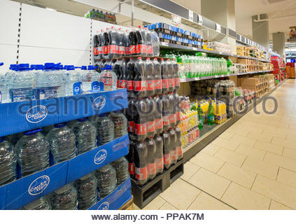 Bottled soft soda drinks and snacks aisle in Lidl, the German Stock ...