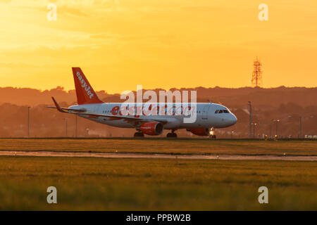 Luton Airport, London, UK. 24th Sep 2018. UK Weather: A silhouette of ...