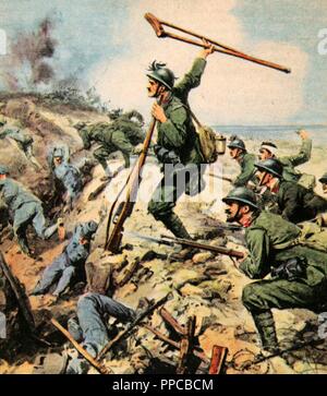 World War I (1914-1916). Italian troops occupying an Austrian locality ...