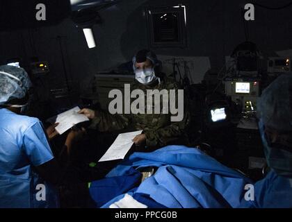 Soldiers with the 131st Field Hospital, 528th Hospital Center, assess a ...