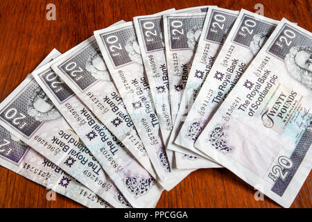 Scottish sterling bank notes. Money £20 twenty pounds Royal Bank of ...