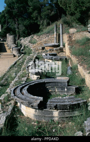 Ruins of the Palestra in the archeological site of Olympia, Greece, a ...