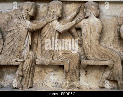 Treasury of Siphnos (525 B.C.). Detail from the north frieze that ...