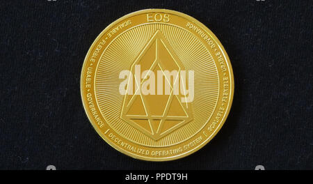 EOS, crypto currency coins, blockchain digital money Stock Photo - Alamy