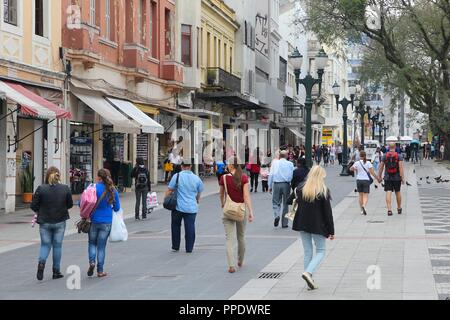 CURITIBA, BRAZIL - OCTOBER 7, 2014: People ride city bus in Curitiba ...