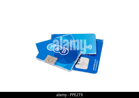 Bank debit card cut into pieces Stock Photo - Alamy