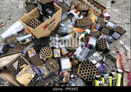 Waste of exploded fireworks on the Koenigsplatz in Munich after New ...
