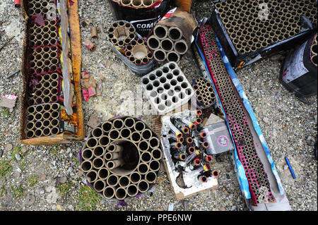 Waste of exploded fireworks on the Koenigsplatz in Munich after New ...