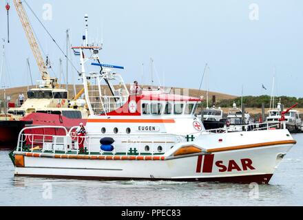 Rescue boat 'Eugen' of german sea rescue organisation 'DGZRS' on island ...