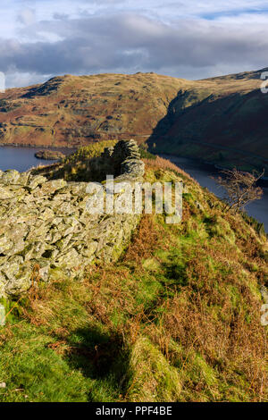Dry stone wall on Dudderwick overlooking Haweswater Reservoir and ...