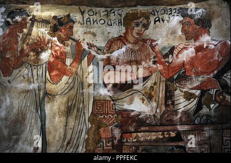 The history of the Etruscans, an Etruscan mural painting in the Tomb of ...