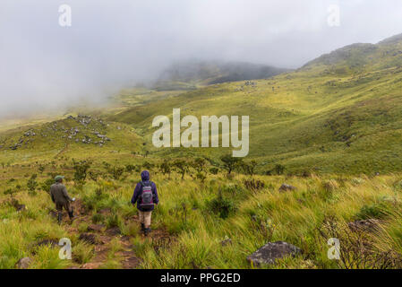 A hikers climbs the slopes of Mt Inyangani in Zimbabwe's Rhodes Nyanga ...