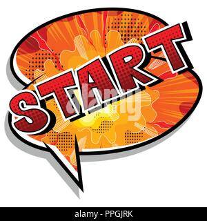 Start - Comic book style phrase on abstract background Stock Vector ...