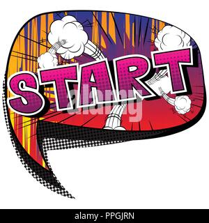 Start - Comic book style phrase on abstract background Stock Vector ...