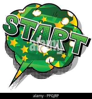 Start - Comic book style phrase on abstract background Stock Vector ...