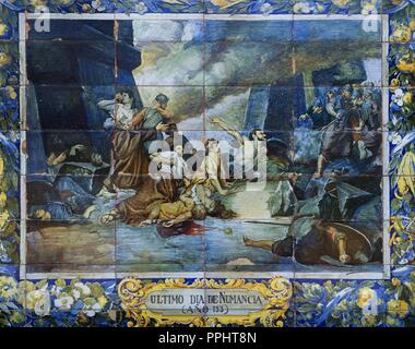 Siege of Numantia, 133 BC. Attack by roman forces. Spain. Glazed tile ...