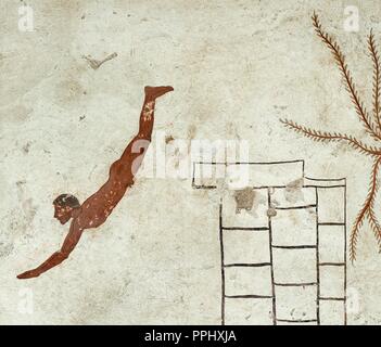 Greek art. Tomb of the Diver. 5th century BC. Using a true fresco ...