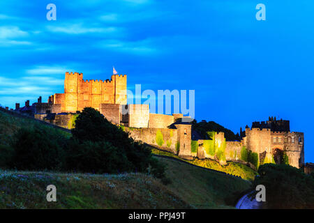 Dover castle at night, the main gate in the curtain wall surrounding ...