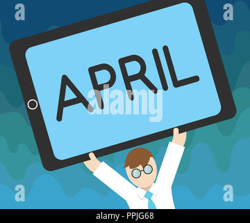 Handwriting text April. Concept meaning Opening buds of the flowers of ...