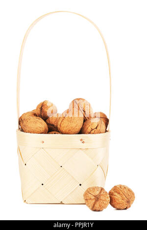 walnut in wooden basket, isolated on white background Stock Photo - Alamy