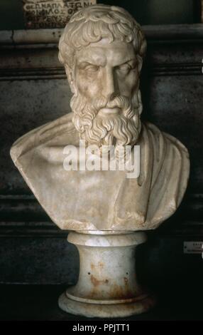 Epicurus (ca.341-270 BC). Ancient Greek philosopher. Bust. Marble. From ...