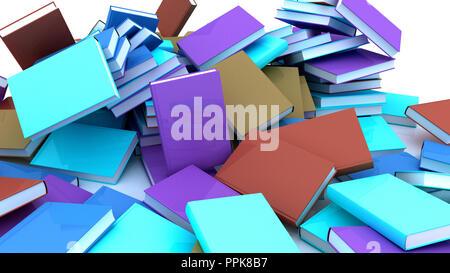 3d render. Many stacked books falling Stock Photo - Alamy
