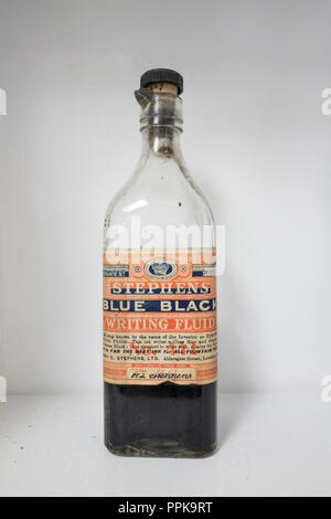 Stephens Blue Black writing fluid bottles on display at Stephens House ...