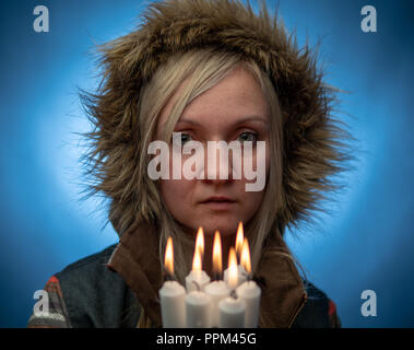 Naturally beautiful millennial woman in winter clothes, ciri cosplay ...