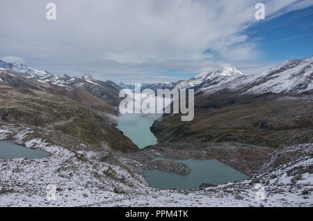 View to Stausee lake near Saas Fee in the southern Swiss Alps from ...