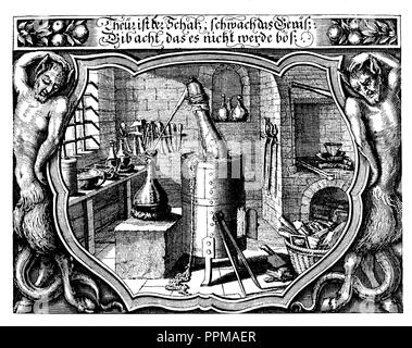 alchemy, laboratory, chemical laboratorium by Michael Küssel, copper ...