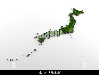 3D map of Japan. Map of Japan land border with flag. Japan map on white ...