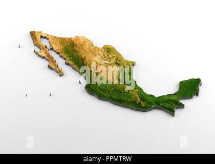 Gulf of Mexico, 3D relief map with urban areas and borders Stock Photo ...