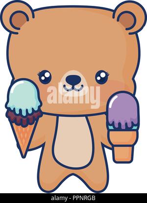 Cute cartoon bear with an ice cream Stock Vector Image & Art - Alamy