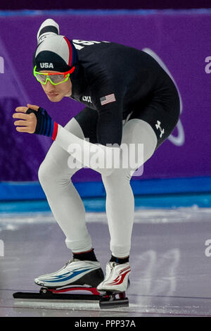 Emery Lehman (USA) competing in the men's 5000m speed skating at the ...