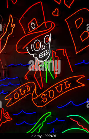 Details of the Bulleit Frontier Whiskey neon sign in the Grand Central ...