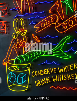 Details of the Bulleit Frontier Whiskey neon sign in the Grand Central ...