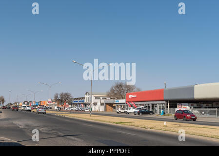 WELKOM, SOUTH AFRICA, AUGUST 2, 2018: A street scene, with the clock ...