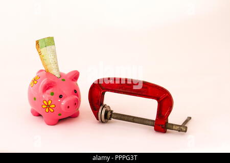 The squeeze on retirement savings for the elderly conceptual image with ...