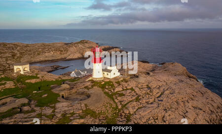Aerial view of cape Lindesnes, lighthouse at the most southern ...