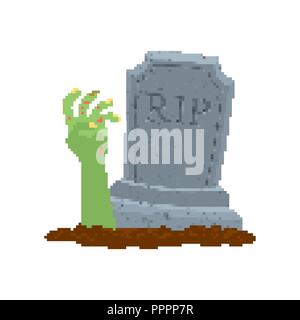 Zombie hand pixel art. Dead man from grave 8 bit. Halloween vector ...