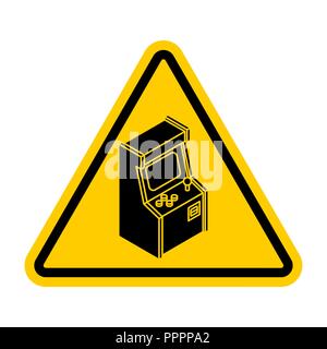 Attention Old Arcade Machine. Caution Retro VideoGame Gaming. Red road ...