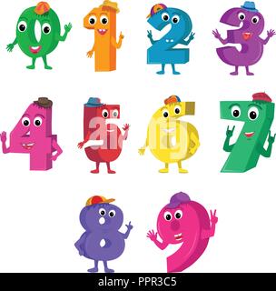 Vector cartoon kids figures. Set of color numbers. Counting, learn the ...