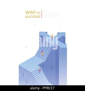Way to success - modern isometric vector web banner on white background ...