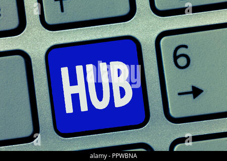Text sign showing Hub. Conceptual photo The effective center of an ...