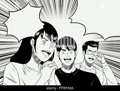 Hand drawing sketches with characters vector illustration. comic speech ...