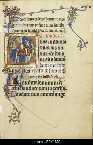 Initial A: The Mocking of Christ; Initial L: Two Men Holding Scrolls ...
