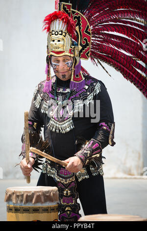 Mexican Drummer in Aztec Costume, Zocalo Square, Plaza de la ...