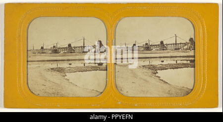 Bridge under construction, 1855 - 1860, Hand-colored Albumen silver ...