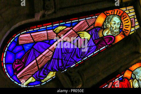 Apostle and martyr Saint Andrew (here ‘Andreas’) with wild hair and ...