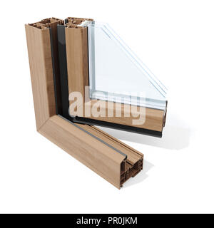 3d detailed window frame profile section, on white background Stock ...